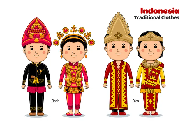 Indonesian Traditional Clothes Illustration Pack 14 Illustrations