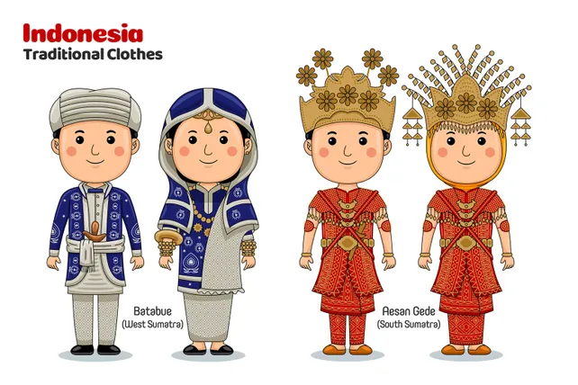 Indonesian Traditional Clothes Illustration Pack 14 Illustrations