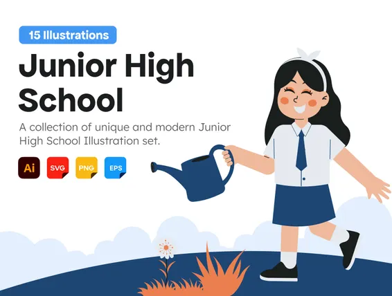 Junior High School Illustration Pack - 15 School & Education ...
