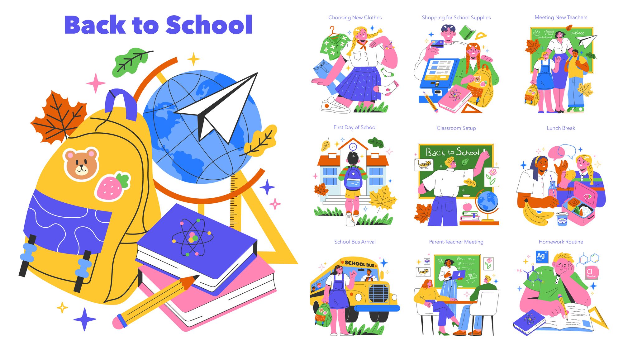 Back To School Illustration Pack - 10 Free Download School & Education ...
