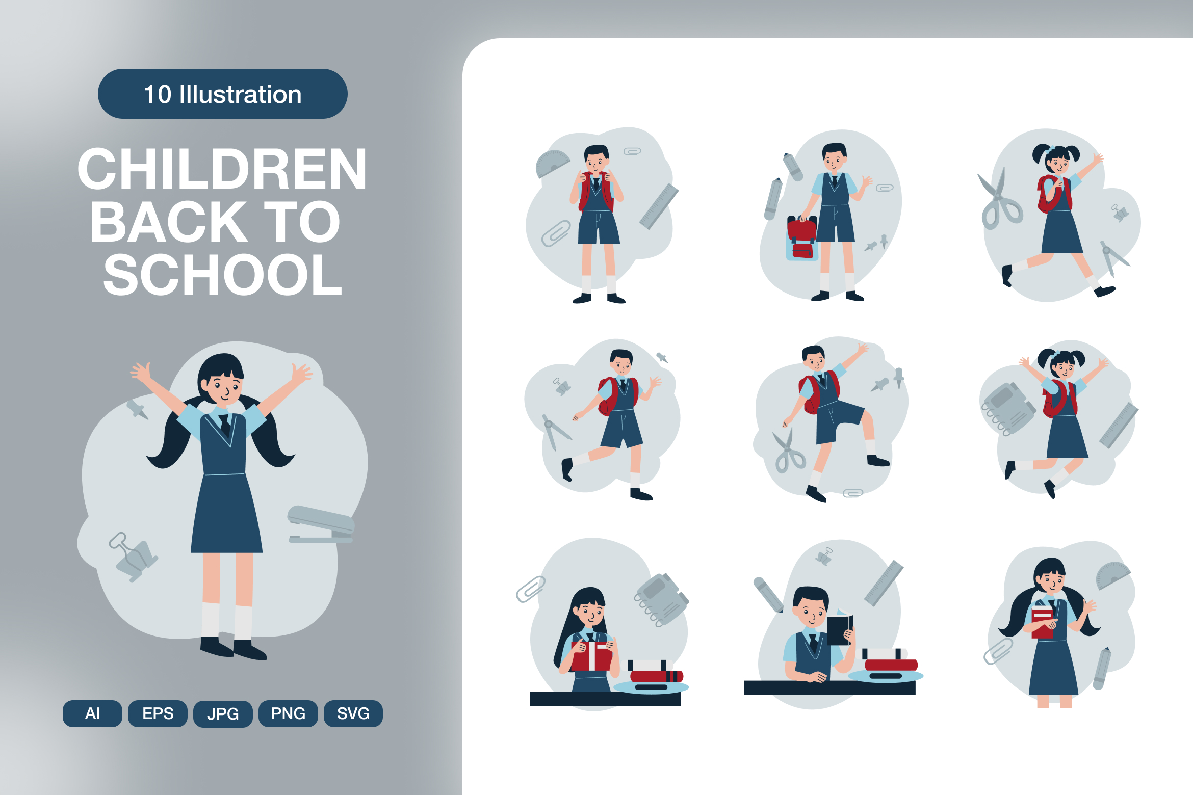 Children Back To School Illustration Pack - 10 Free Download School ...