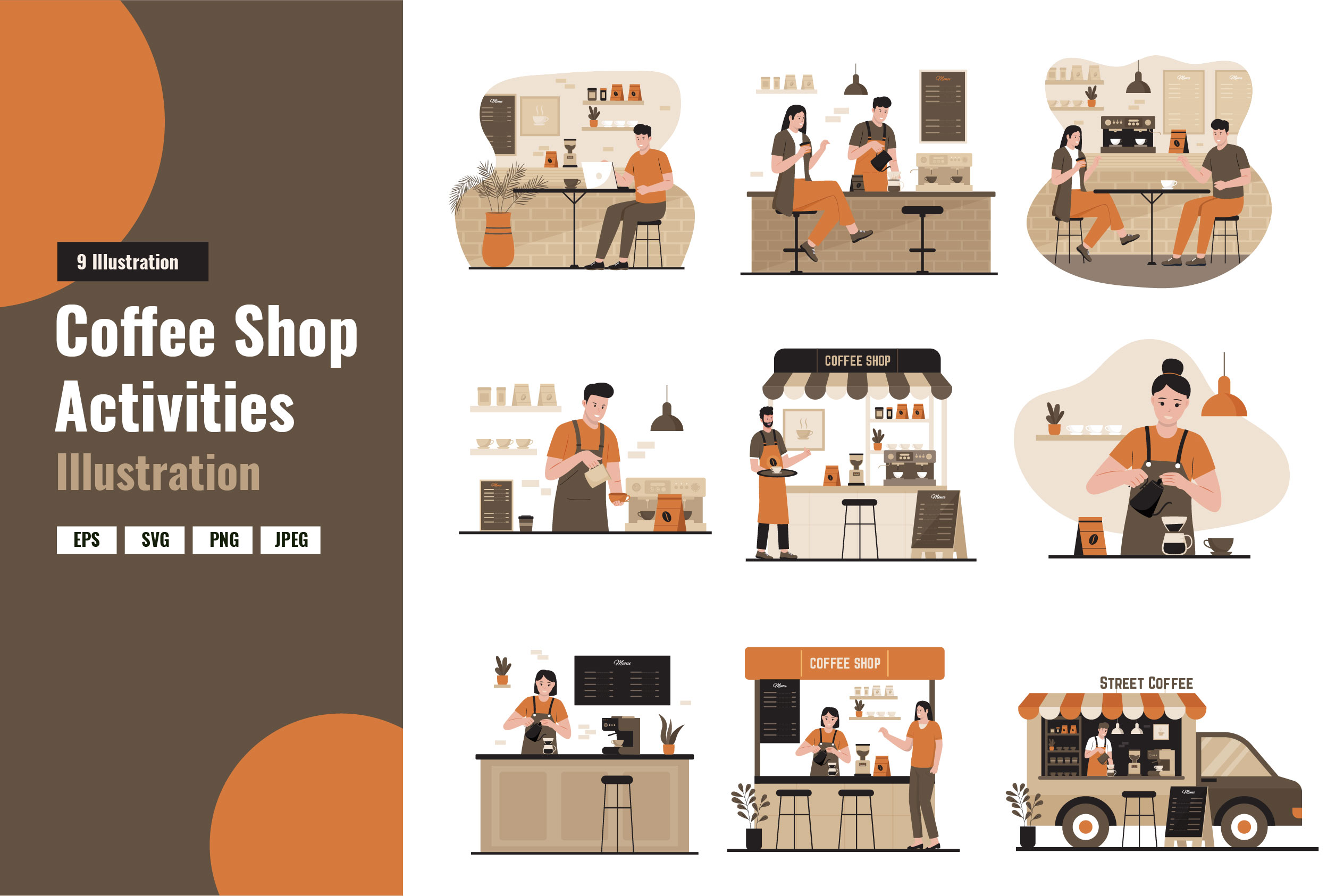 Coffee Shop Illustration Pack - 9 Free Download Buildings Illustrations ...