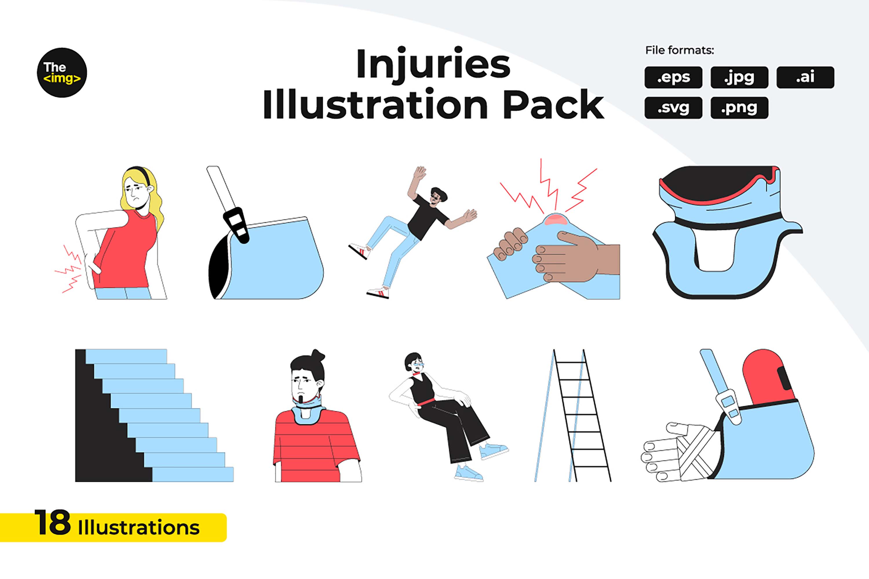 Injury Accidents Illustration Pack - 18 People Illustrations | SVG, PNG ...
