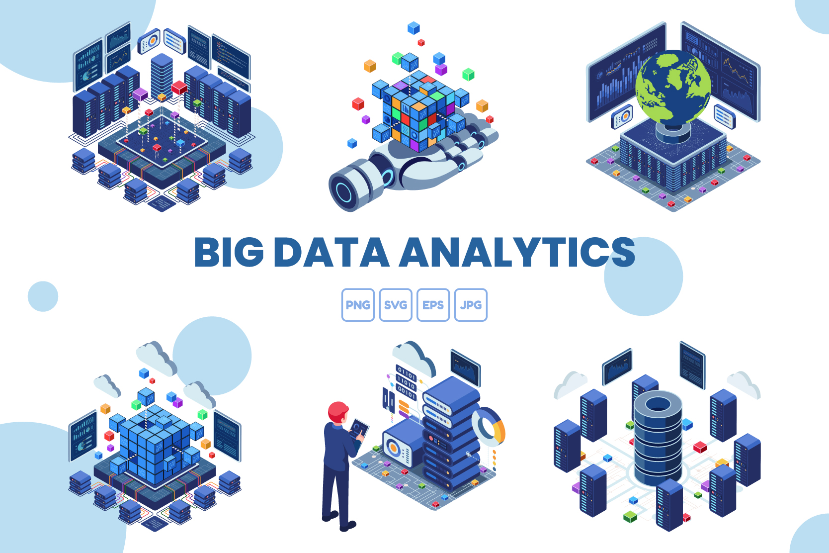 Isometric Big Data Analytics Illustration Pack - 6 Free Download Business Illustrations | IconScout