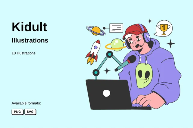 Kidult Illustration Pack - 10 People Illustrations | SVG, PNG, EPS Available