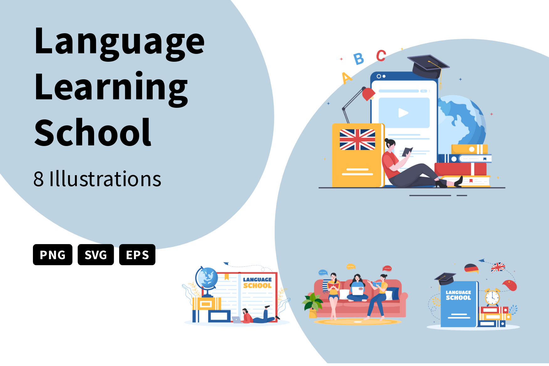 Language Learning School Illustration Pack - 8 Free Download School ...