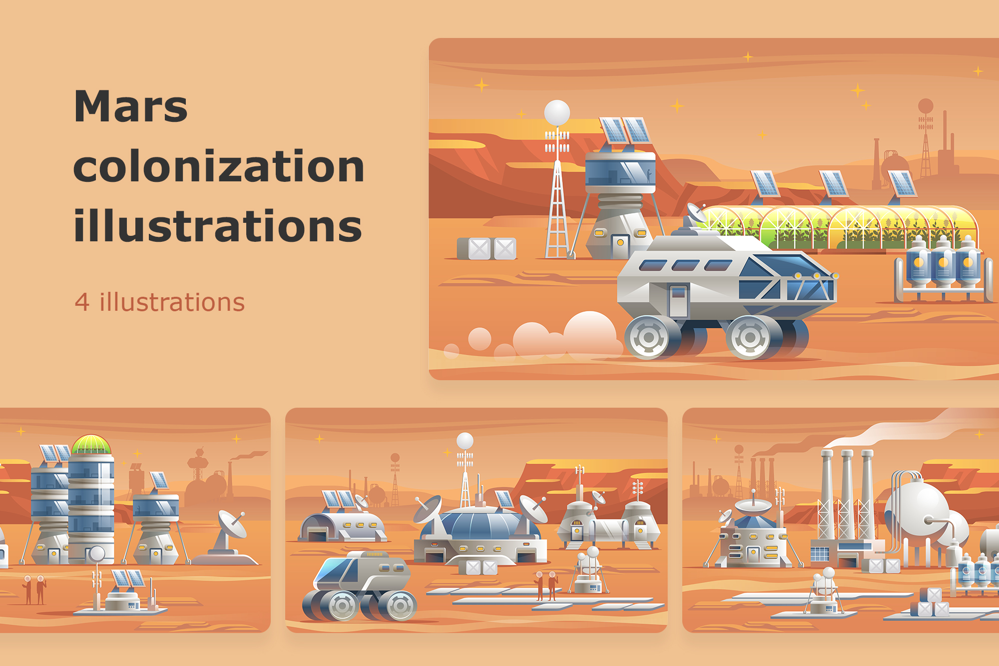 Mars Colonization Illustration Pack - 4 Free Download Science & Technology Illustrations | IconScout