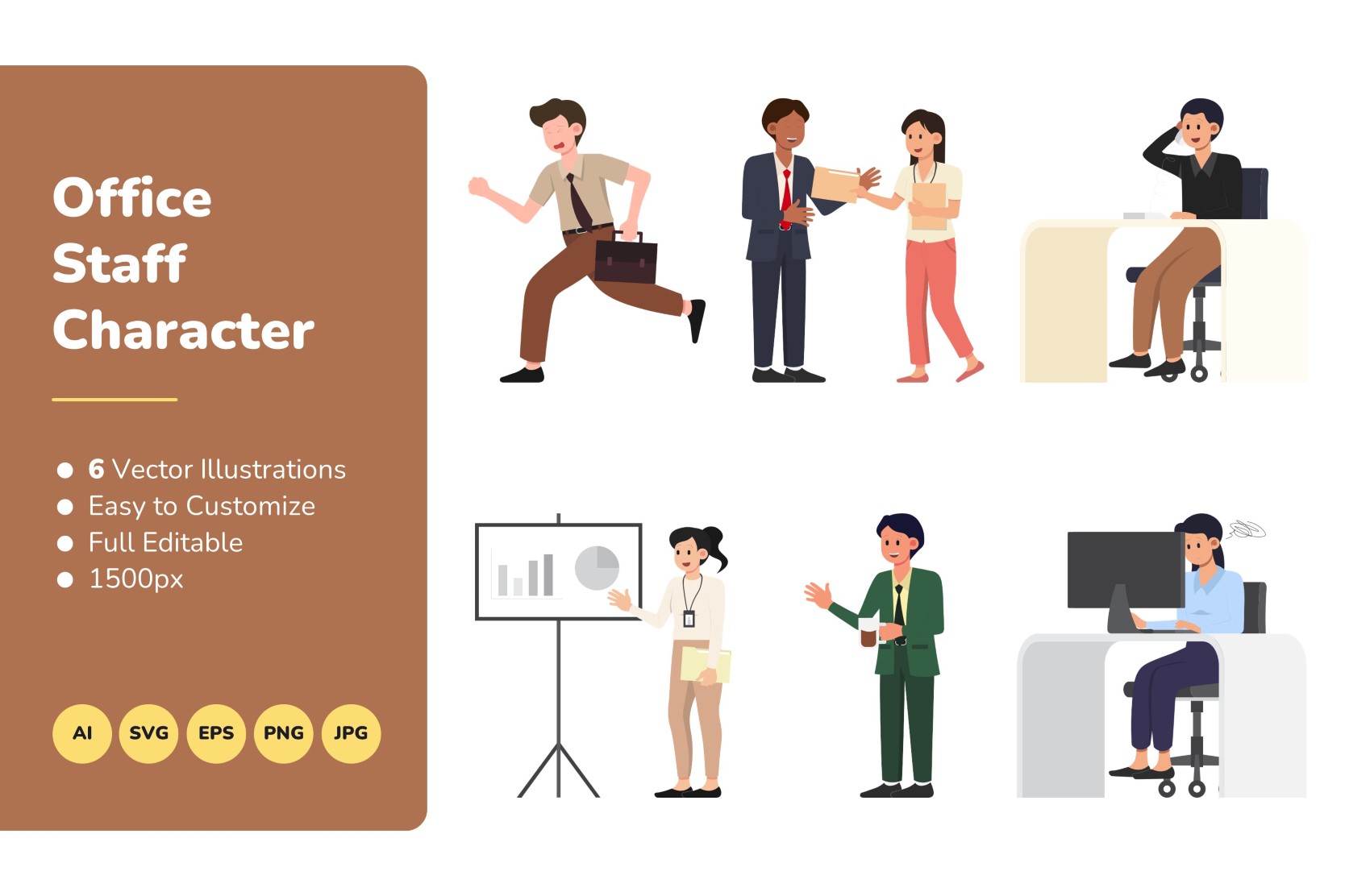 Office Character Illustration Pack - 6 People Illustrations | SVG, PNG ...