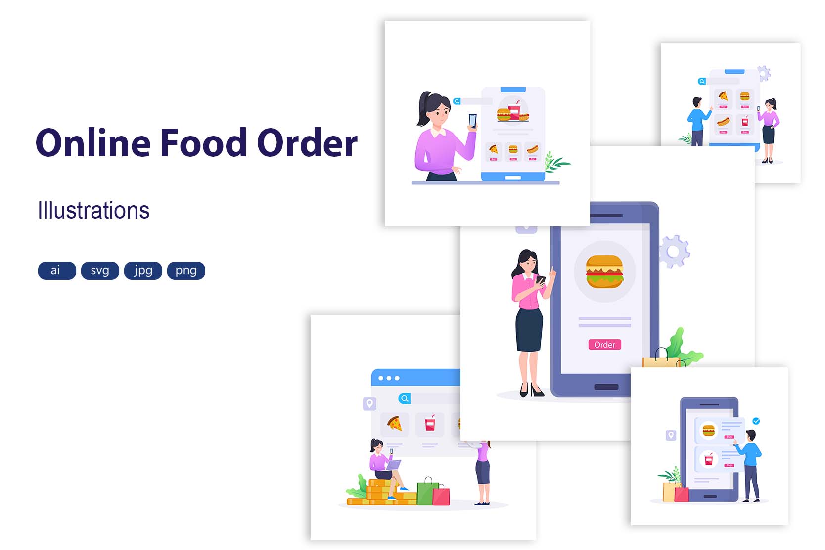 Online Food Order Illustration Pack - 6 Free Download Food & Drink Illustrations | IconScout