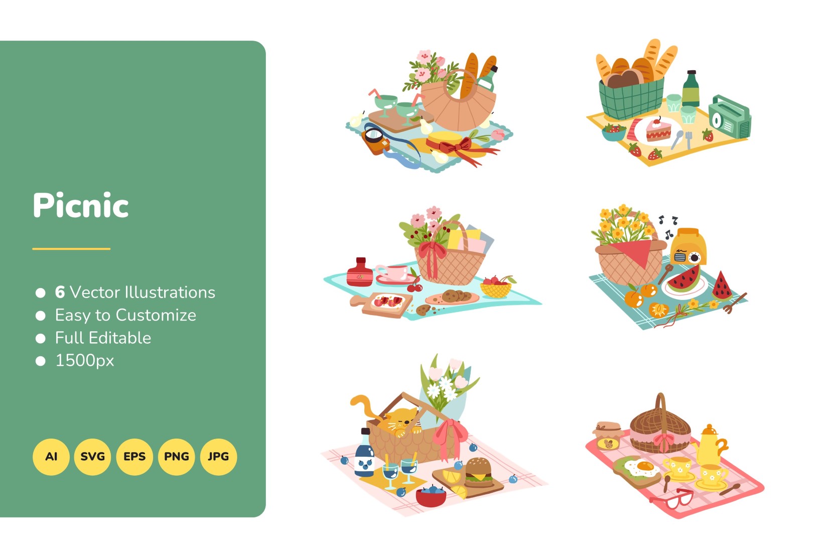 Picnic Illustration Pack - 6 Free Download Food & Drink Illustrations | IconScout