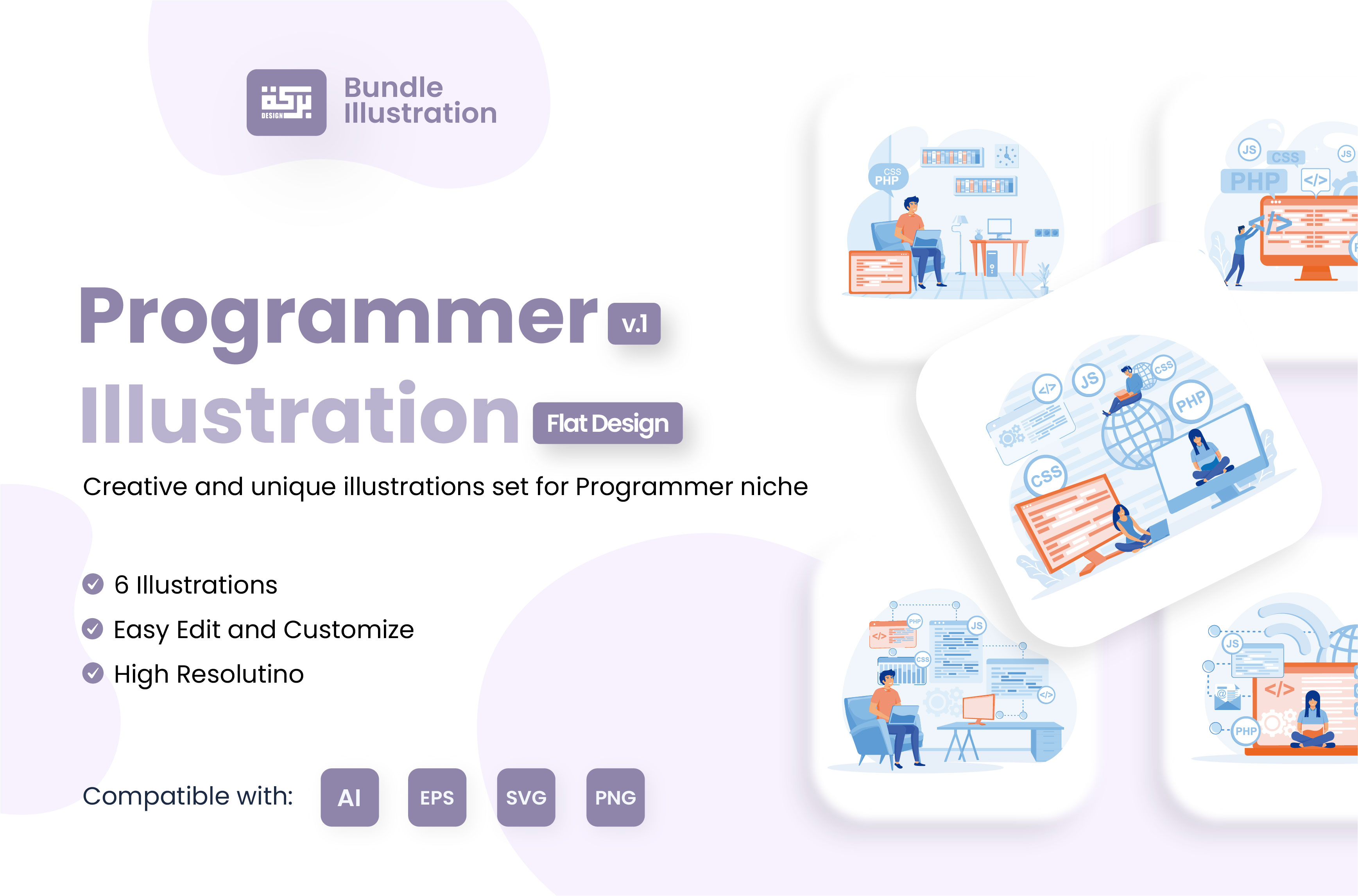 Premium Programmer Illustration pack from Design & Development Illustrations