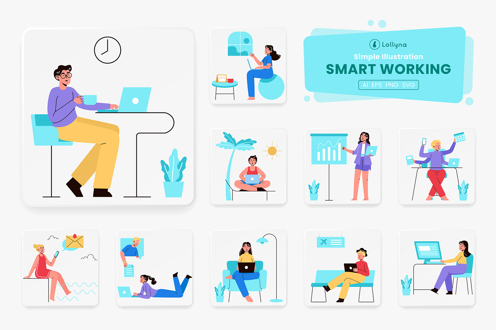 Premium Smart Working Illustration pack from People Illustrations
