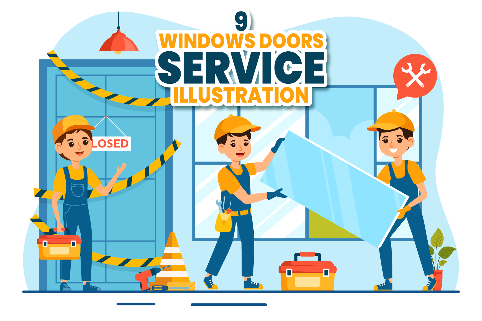 Windows And Doors Service Illustration Pack 9 Buildings Illustrations