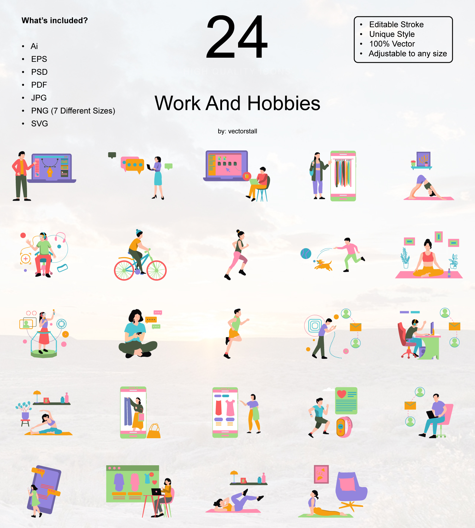 Premium Work And Hobbies Illustration pack from People Illustrations