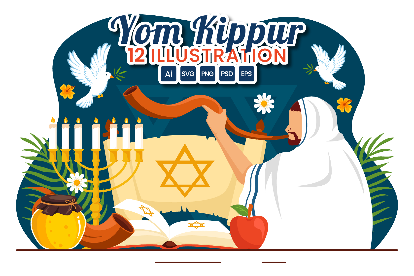 Yom Kippur Celebration Illustration Pack - 12 Free Download Miscellaneous Illustrations | IconScout