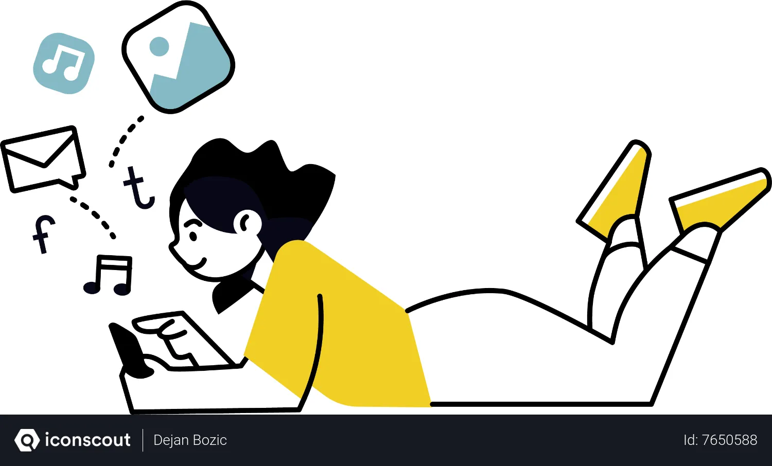 Best Free Woman scrolling through social media app Illustration download in PNG & Vector format