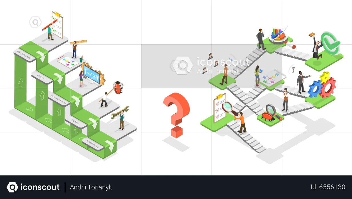 Agile Vs Waterfall Methodologies Illustration - Free Download Business ... Agile Vs Waterfall Methodologies Illustration - Free Download Business ...