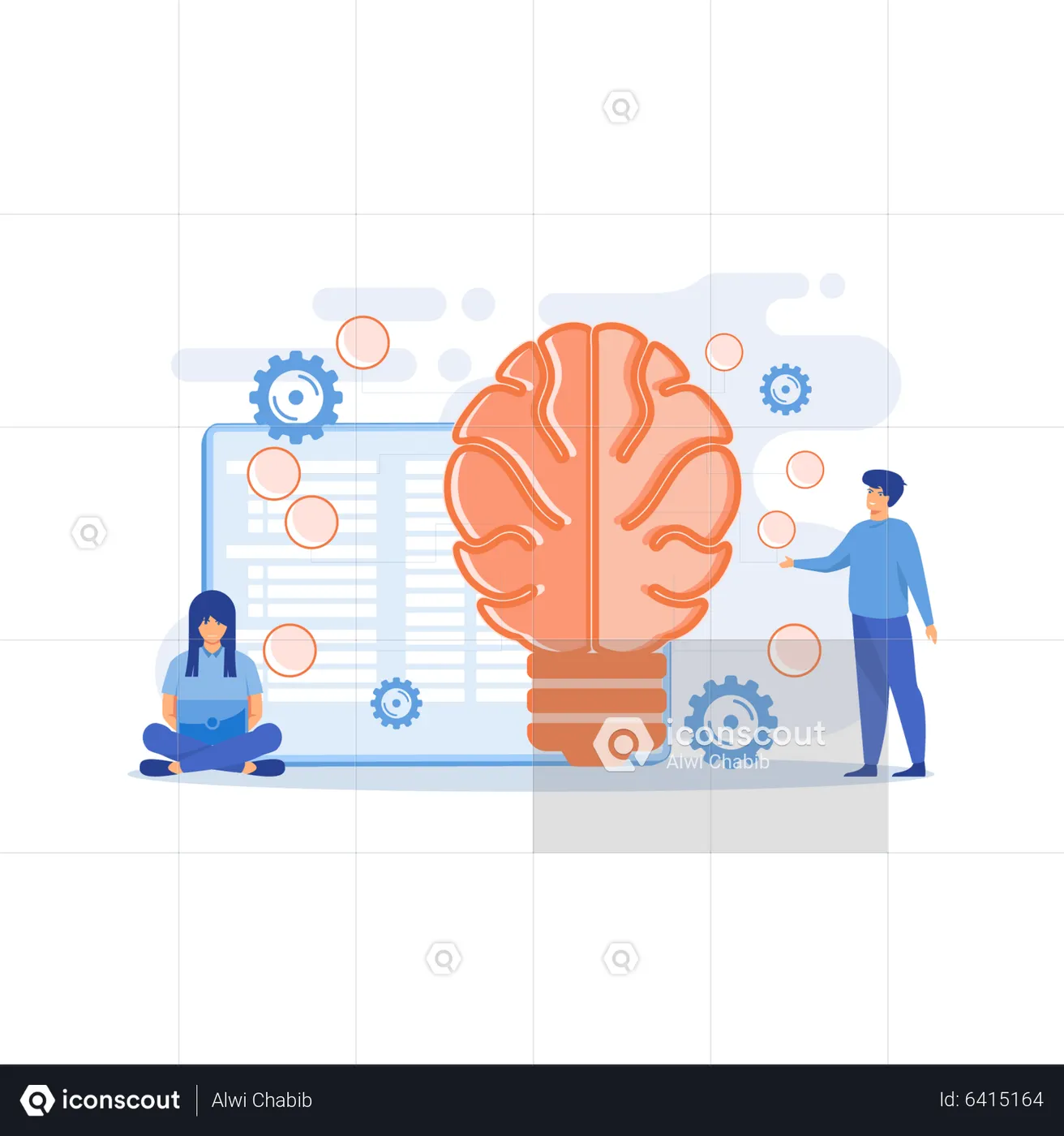 Best Premium Big brain with circuit and programmers Illustration download in PNG & Vector format