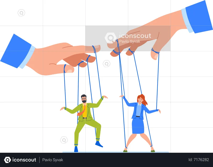 Best Boss Manipulates Male And Female With Hand Control Illustration