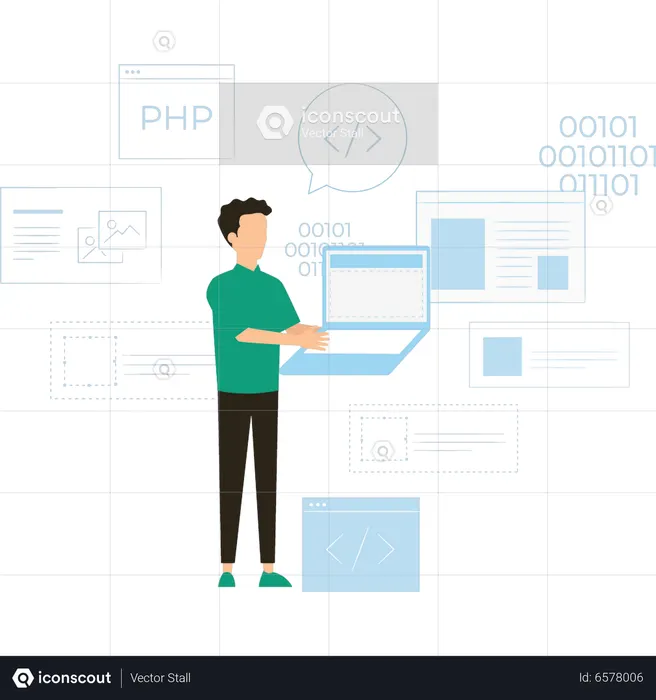 Best Premium Boy coding on laptop Illustration download in PNG & Vector ...