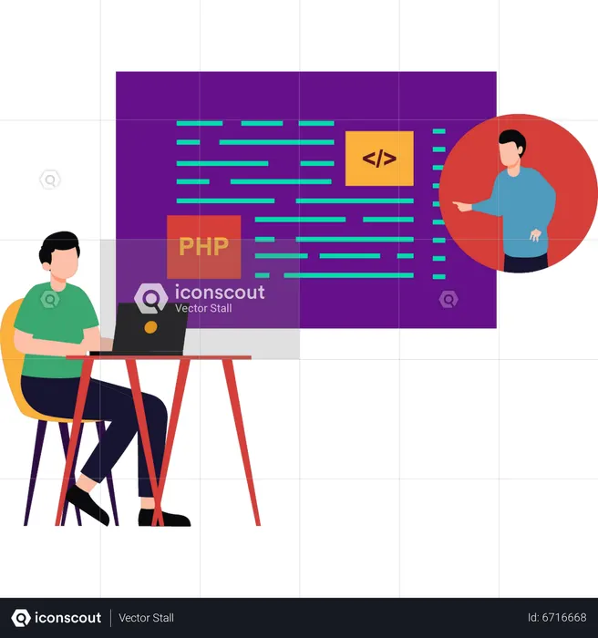 Best Boy coding on laptop Illustration download in PNG & Vector format