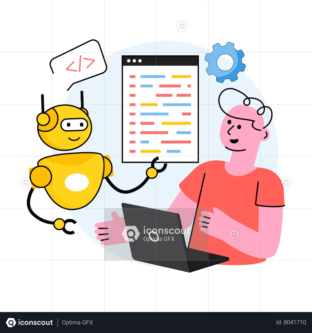 Boy Doing Coding With The Help Of Ai Robot Illustration - Free Download ...