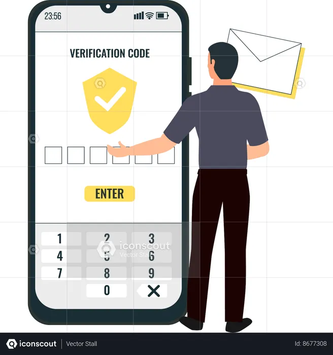 Best Boy is entering verification code on mobile phone Illustration ...
