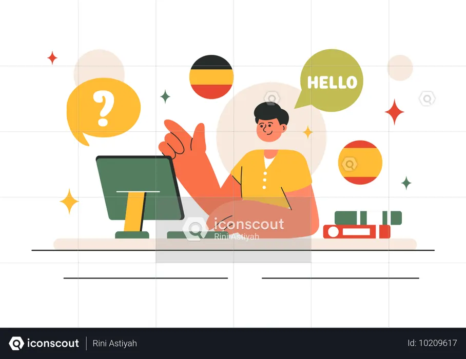 Boy Learning German Language Online Illustration - Free Download School ...