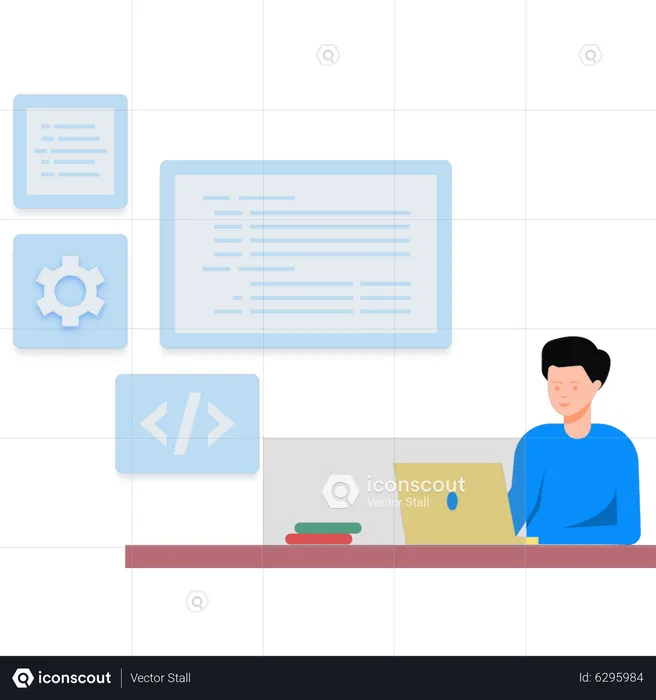 Best Boy working on coding Illustration download in PNG & Vector format