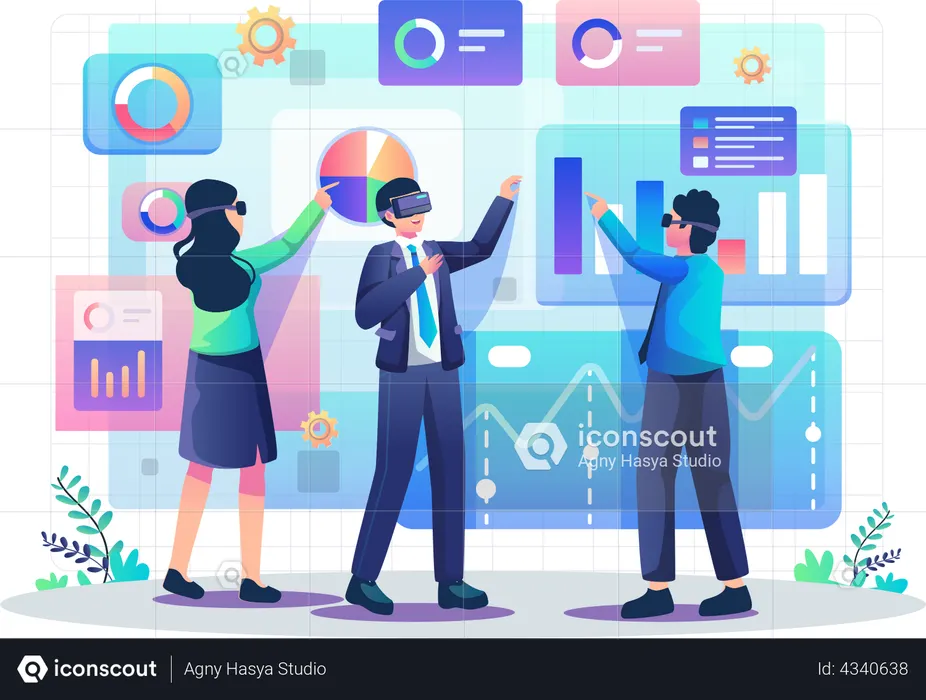 Best Business People Doing Analysis Using Vr Technology Illustration