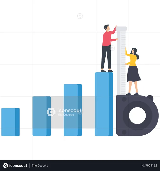 Businessman And Woman Help Using Measuring Tape To Measure Bar Graph Illustration - Free ...