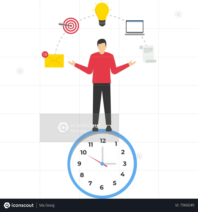 Best Businessman balancing time managing multiple task Illustration download in PNG & Vector format