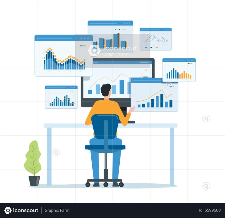 Businessman Doing Data Analysis Illustration - Free Download Business ...