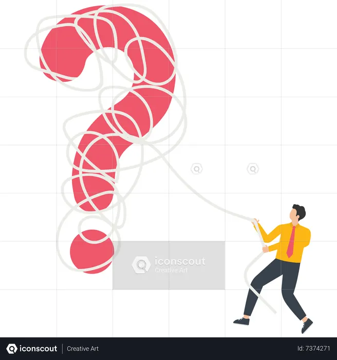 Businessman Tried To Unravel The Question Mark Tied By The Rope Mess ... Businessman Tried To Unravel The Question Mark Tied By The Rope Mess ...