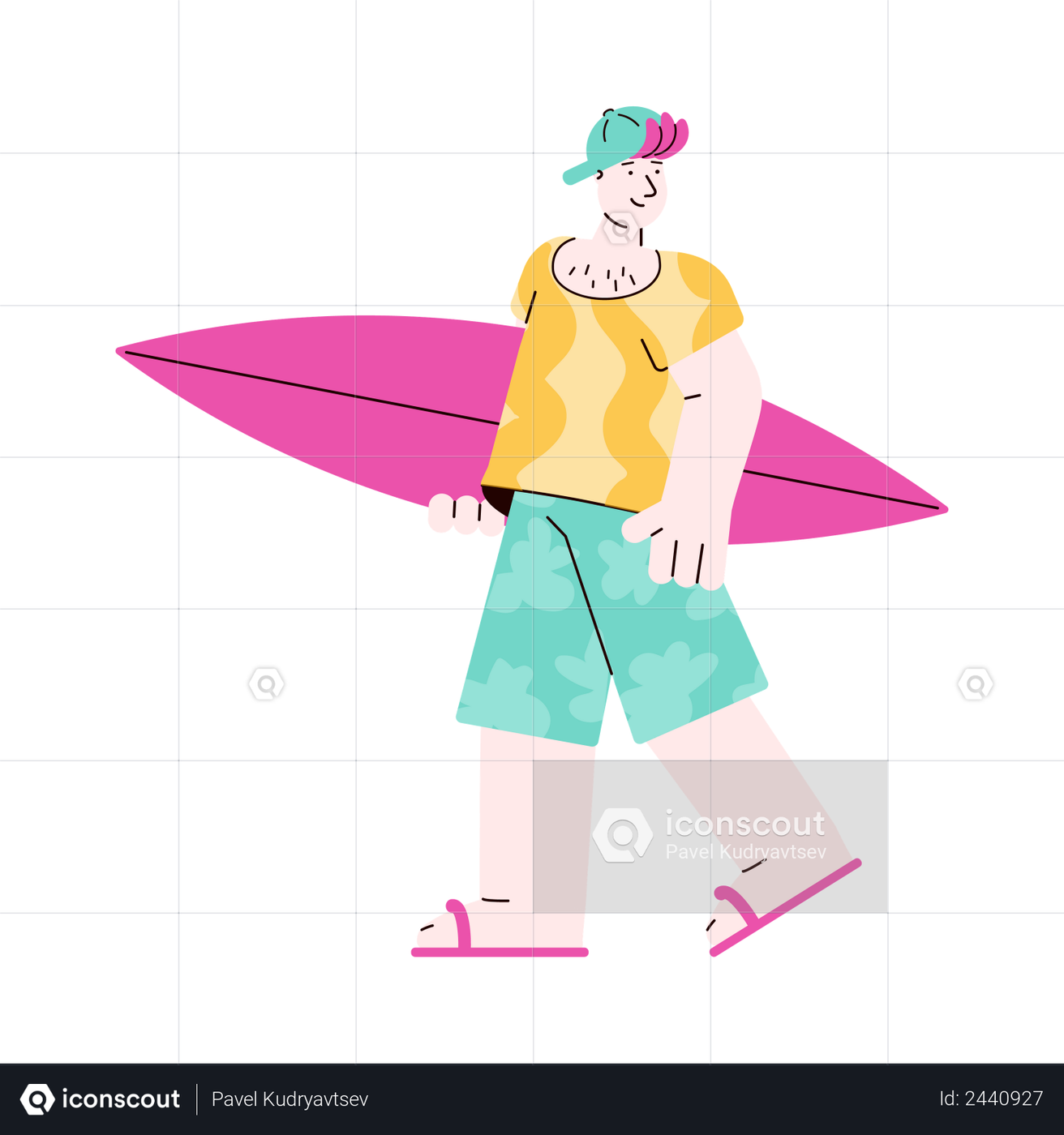 Best Premium Caucasian Young Man Surfer Cartoon Character Standing With