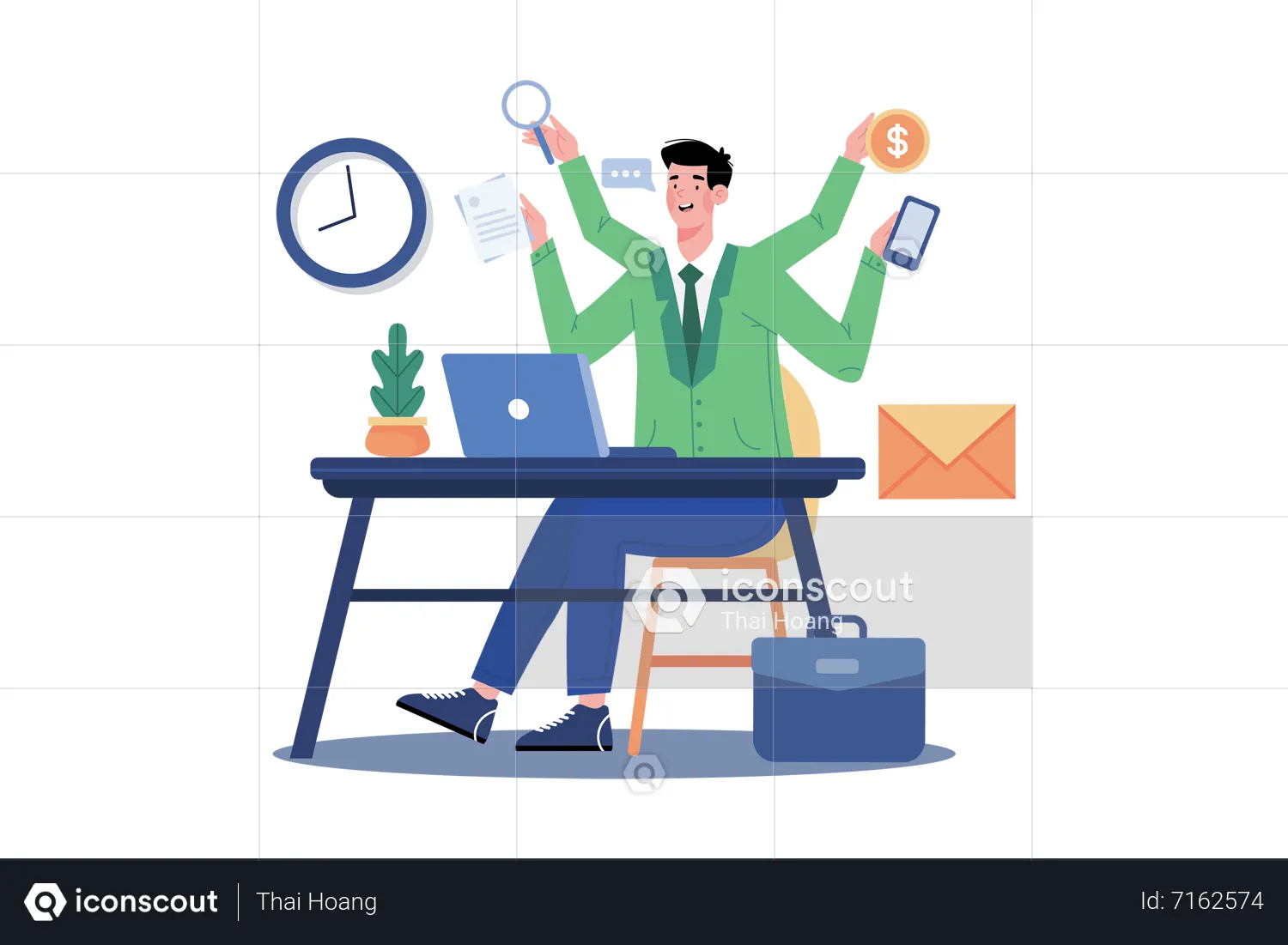CEO Managing Multiple Projects And Tasks Simultaneously Illustration ...