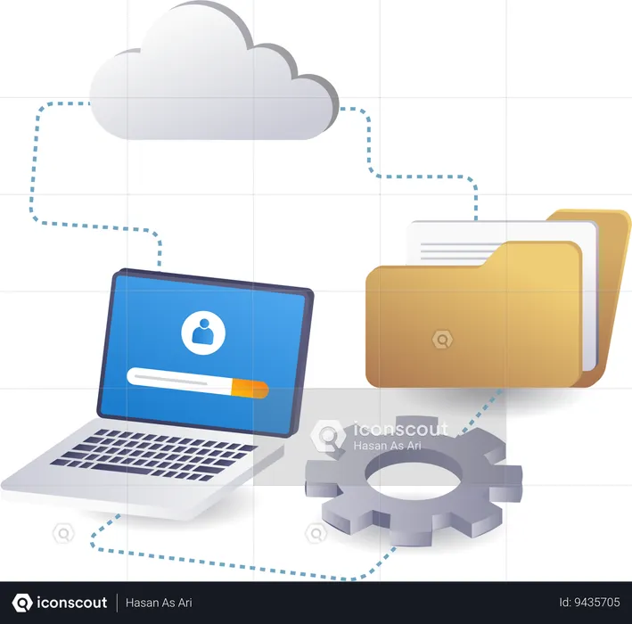 Cloud Server Data Storage Process Folder Technology Illustration Free Download Design