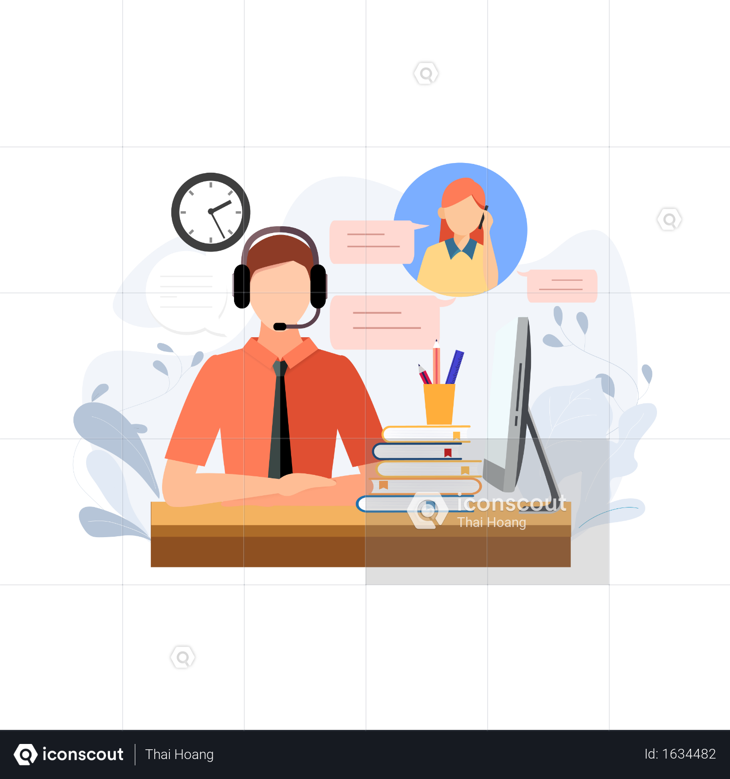 Premium Concept of online and calling customer support Illustration ... Premium Concept of online and calling customer support Illustration ...