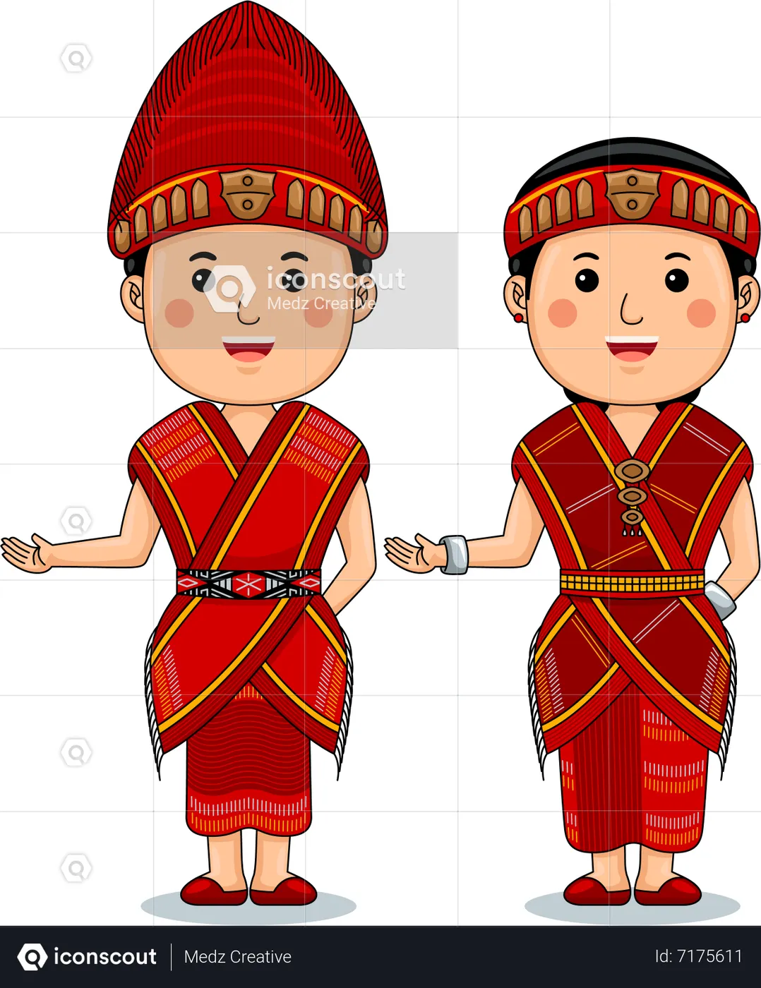 Best Couple Wear Jambi Sumatra Traditional Clothes Illustration