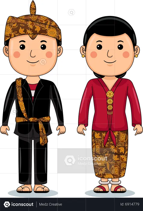 Couple Wear Pesaan Madura Traditional Cloth Illustration Free