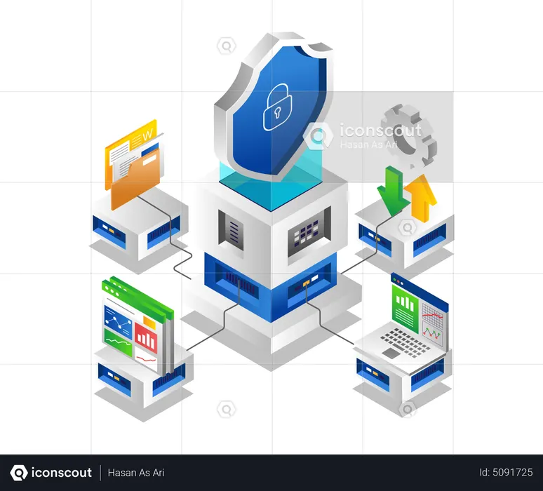 Best Data security technology cloud server network Illustration download in PNG & Vector format