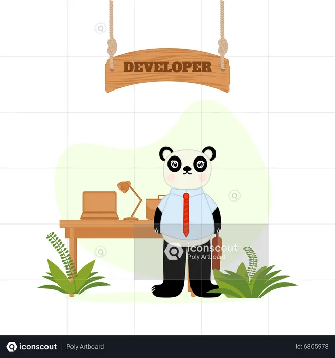 Best Developer panda doing coding work Illustration download in PNG ...