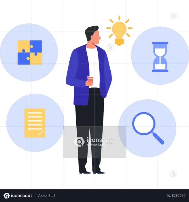 Employee Is Thinking Of Creative Ideas Illustration - Free Download ... Employee Is Thinking Of Creative Ideas Illustration - Free Download ...