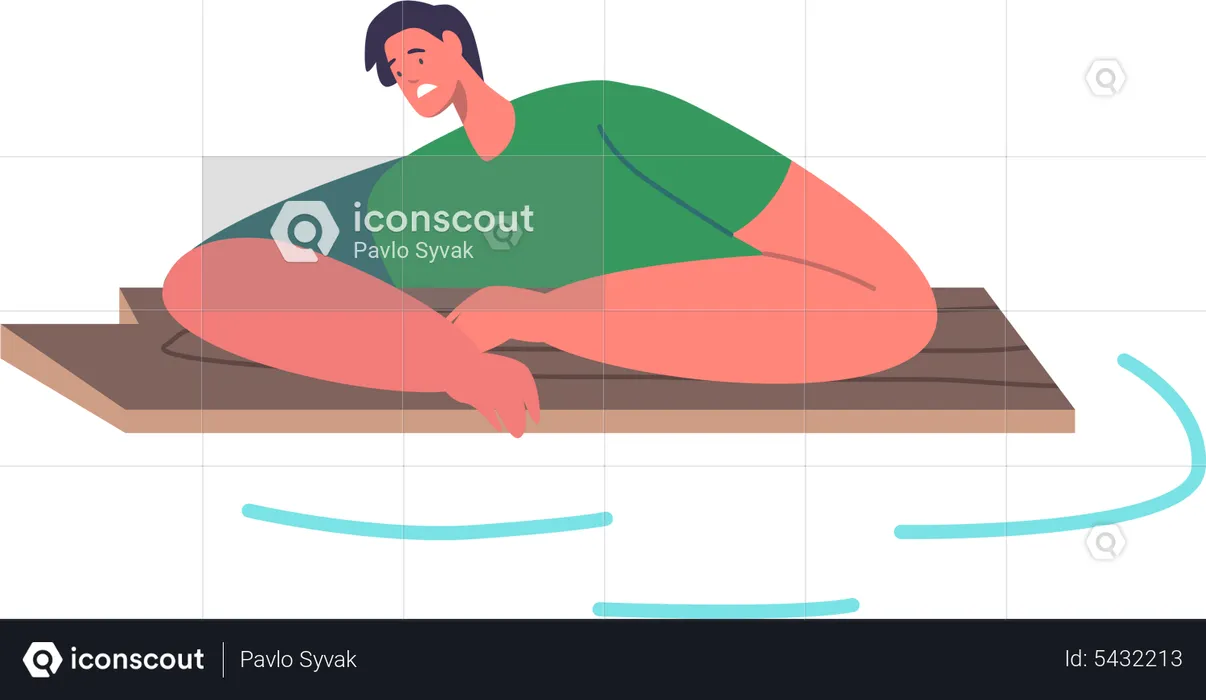 Best Exhausted Man Swimming In Sea After Shipwreck Illustration