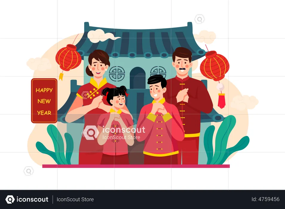 Best Premium Family greeting Chinese new year Illustration download in ...