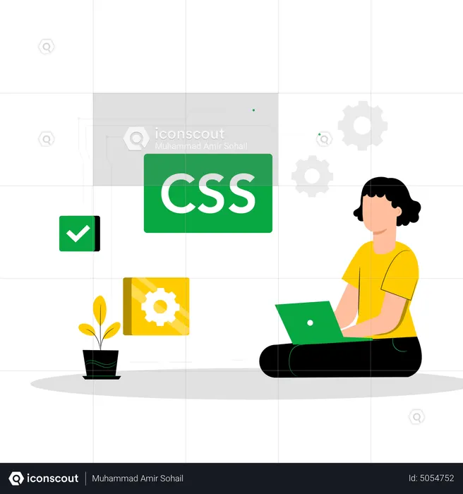 Female CSS Developer Working On Web Development Illustration - Free ...