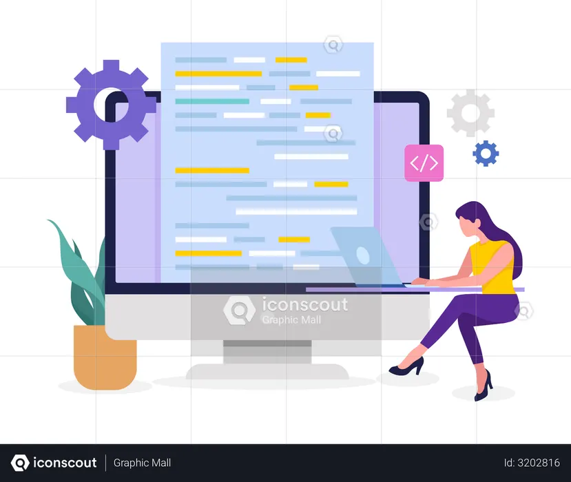 Best Female Developer doing programming Illustration download in PNG ...