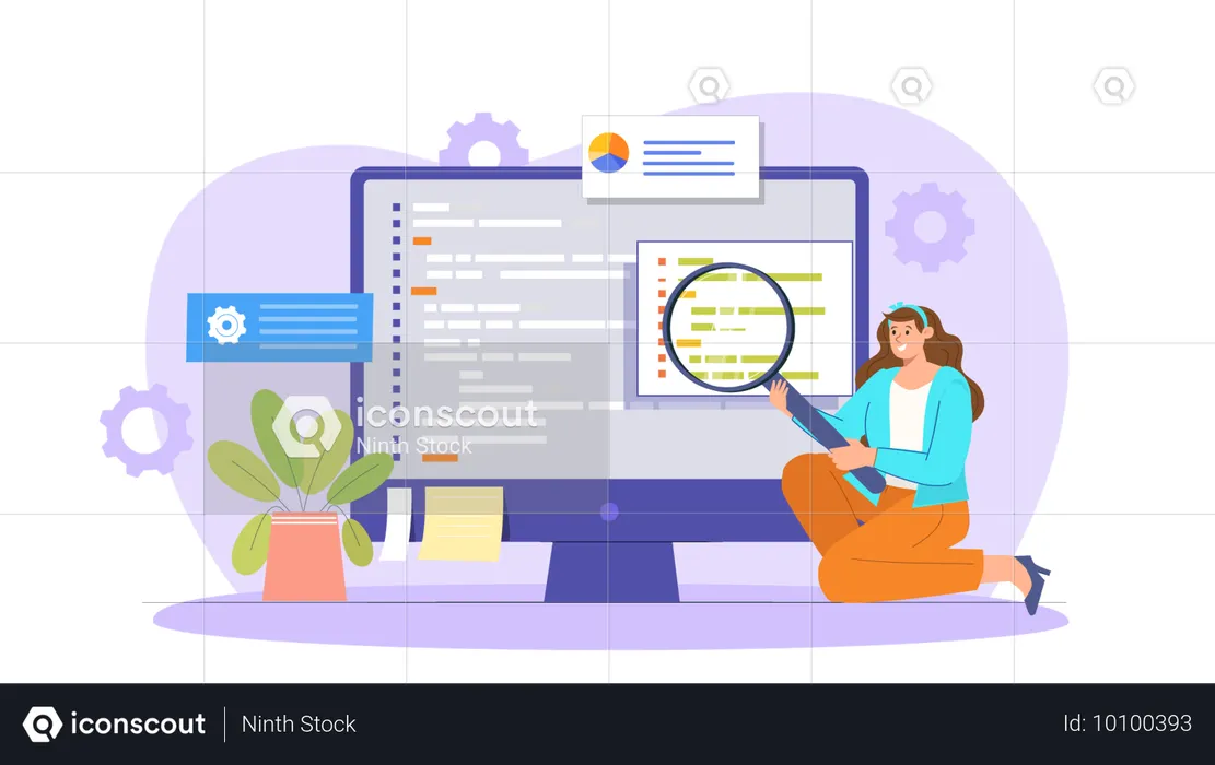 Female Developer Looking For Any Bugs In Code Illustration - Free ...