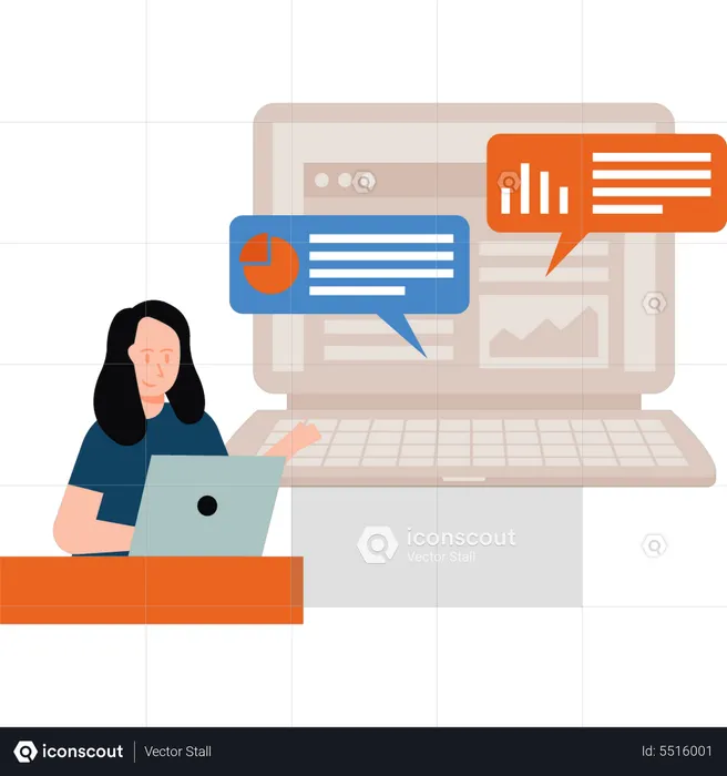 Female Employee Doing Data Analysis Illustration Free Download