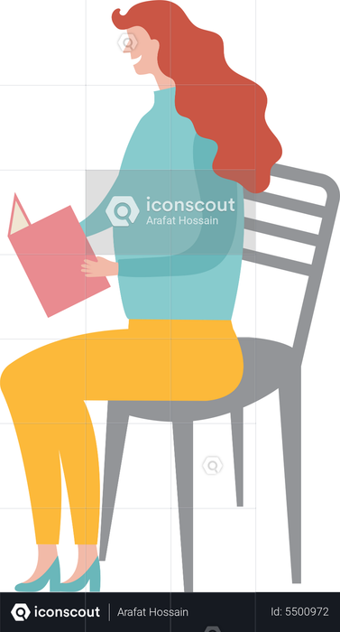 Best Premium Female Sitting On Chair And Reading Books Illustration